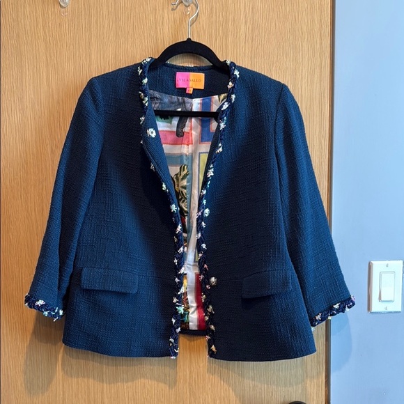Vilagallo | Jackets & Coats | Vilagallo Blue Tweed Blazer With Festive ...